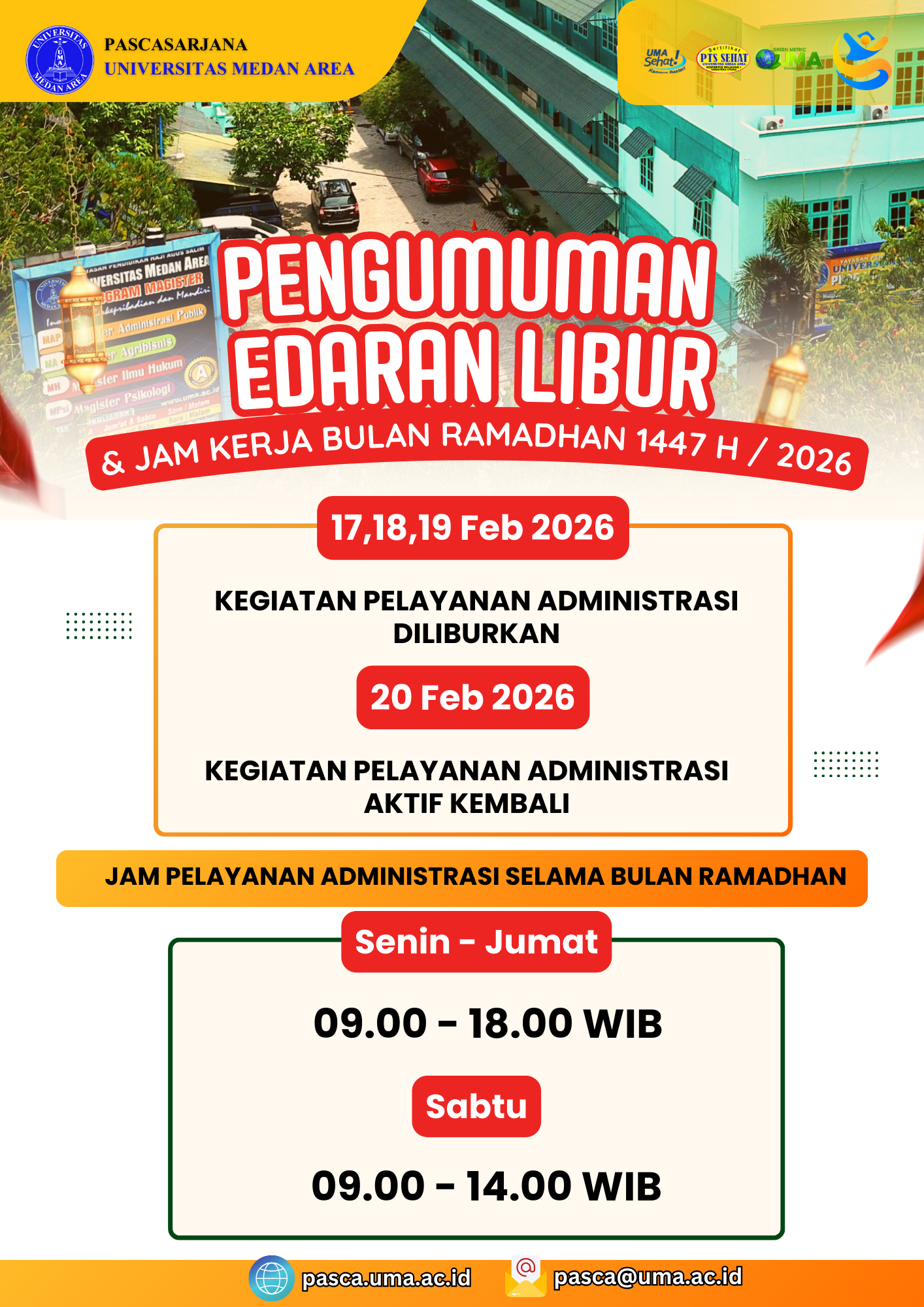 Pascasarjana Universitas Medan Area Umumkan Edaran Libur dan Jam ...